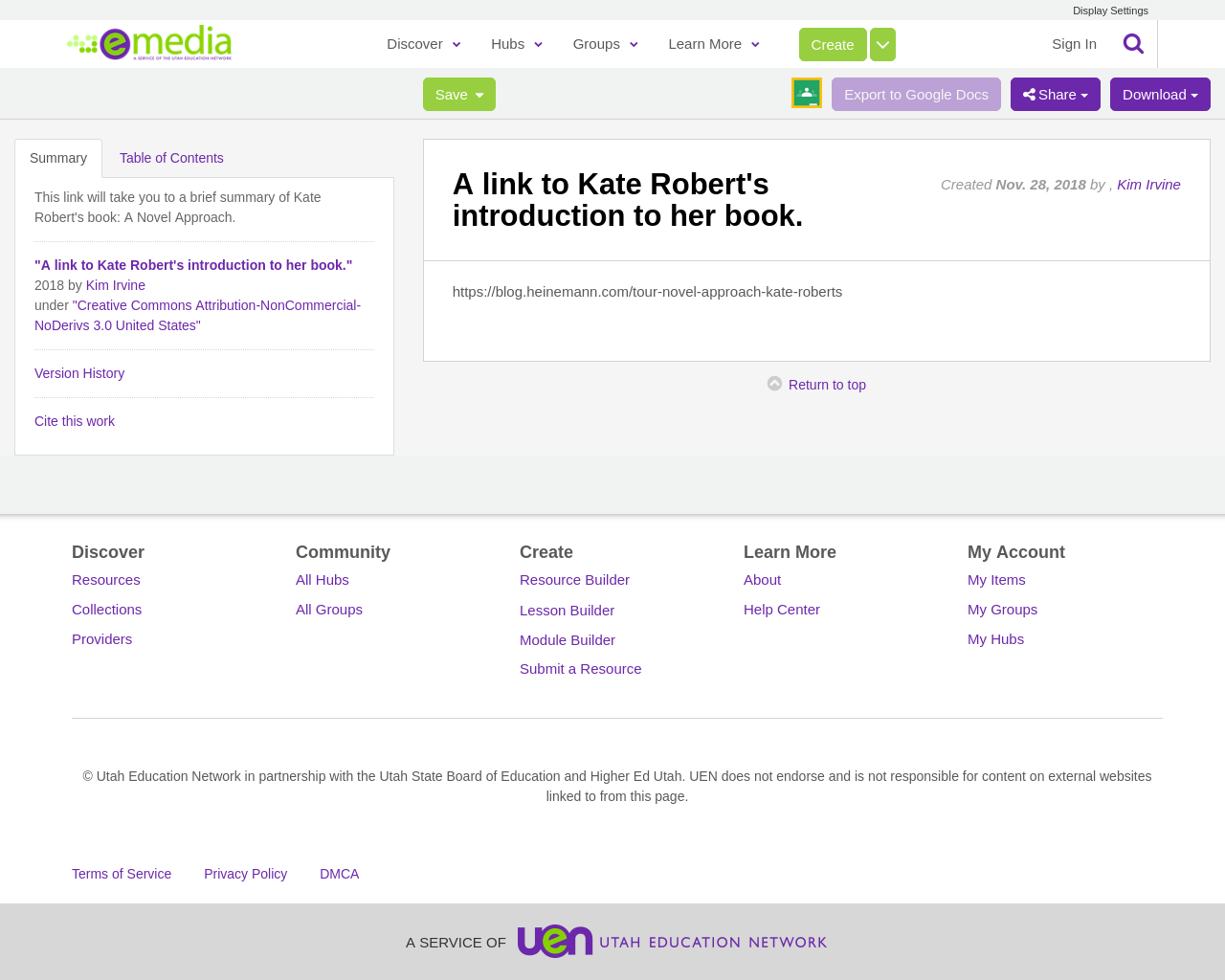 A link to Kate Robert's introduction to her book. | eMedia